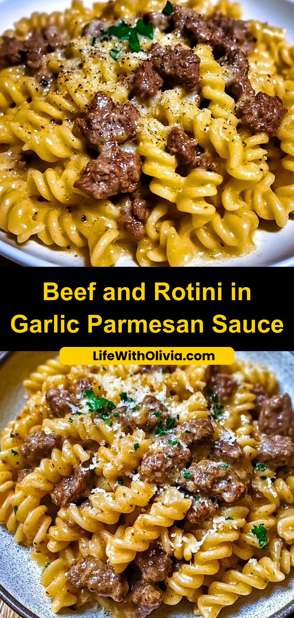 Beef and Rotini in Garlic Parmesan Sauce