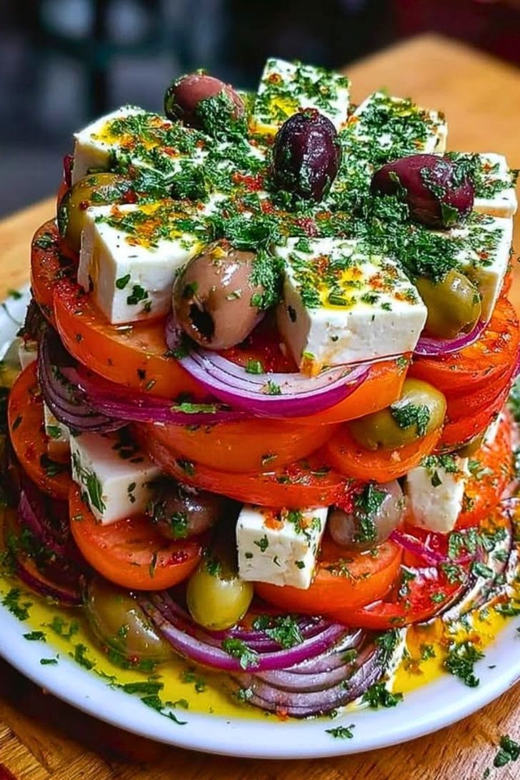 Greek Feta Salad Tower
