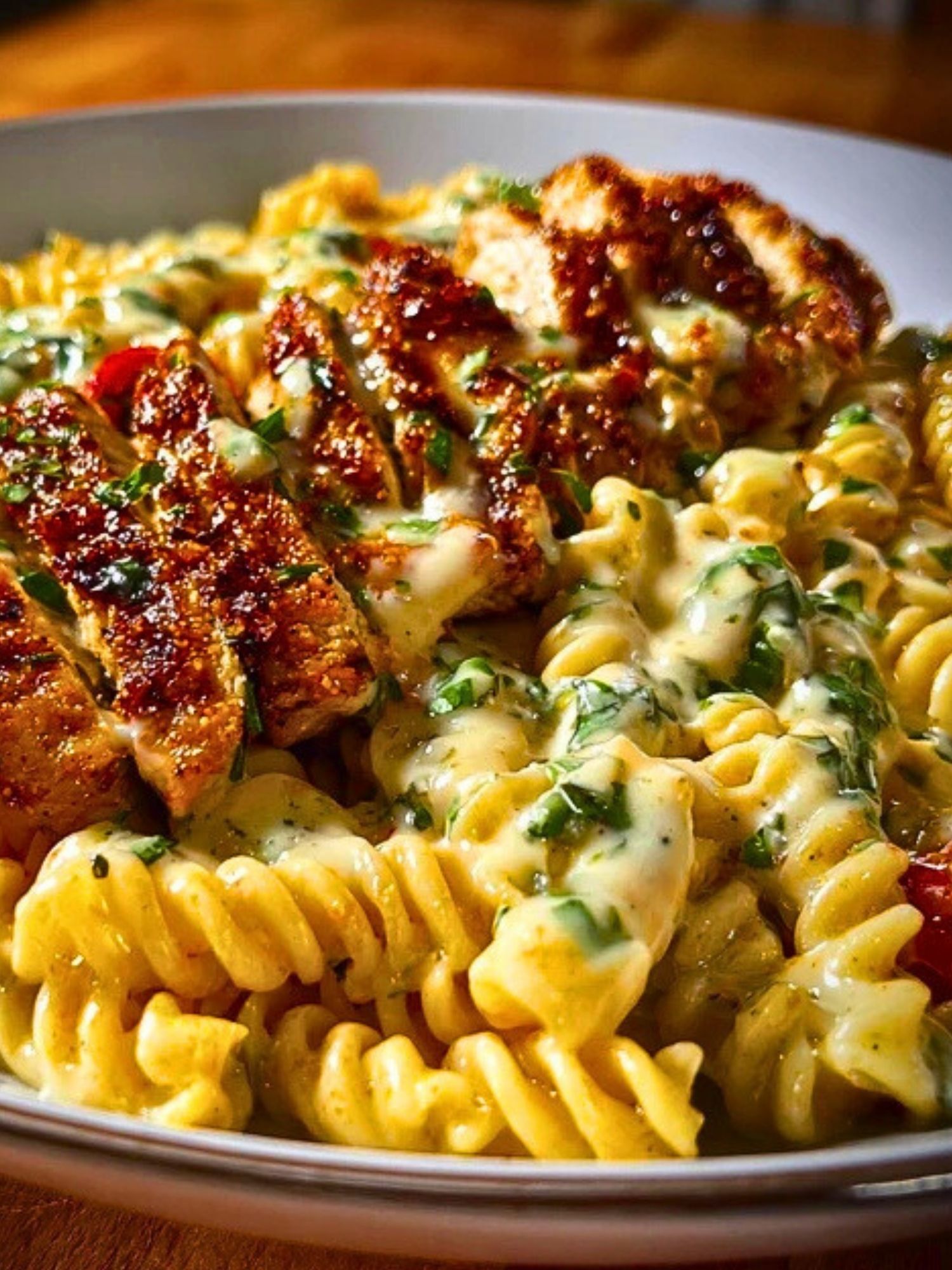 Creamy Cajun Chicken Rotini with Mozzarella Alfredo Sauce