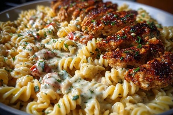 Creamy Cajun Chicken Rotini with Mozzarella Alfredo Sauce