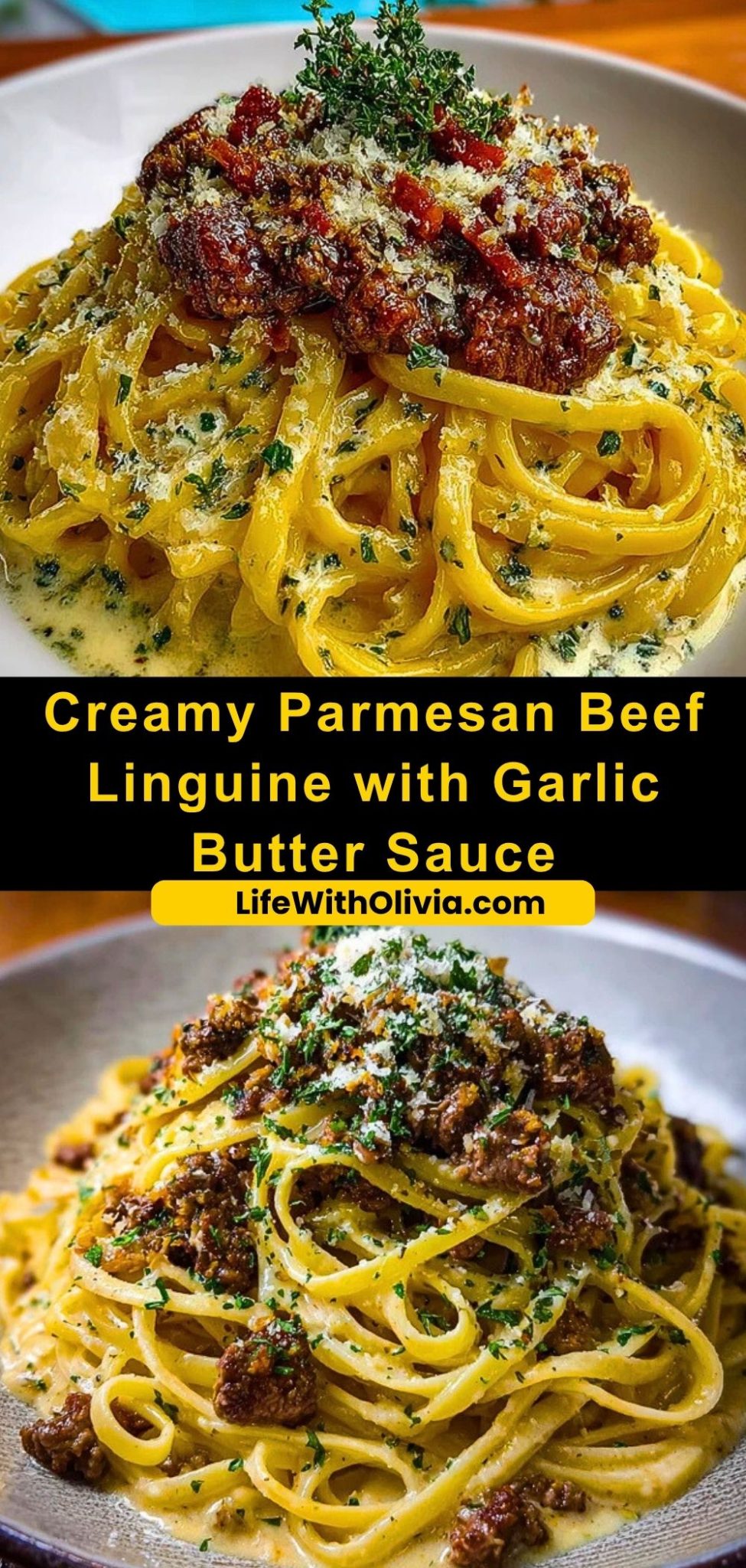 Creamy Parmesan Beef Linguine with Garlic Butter Sauce