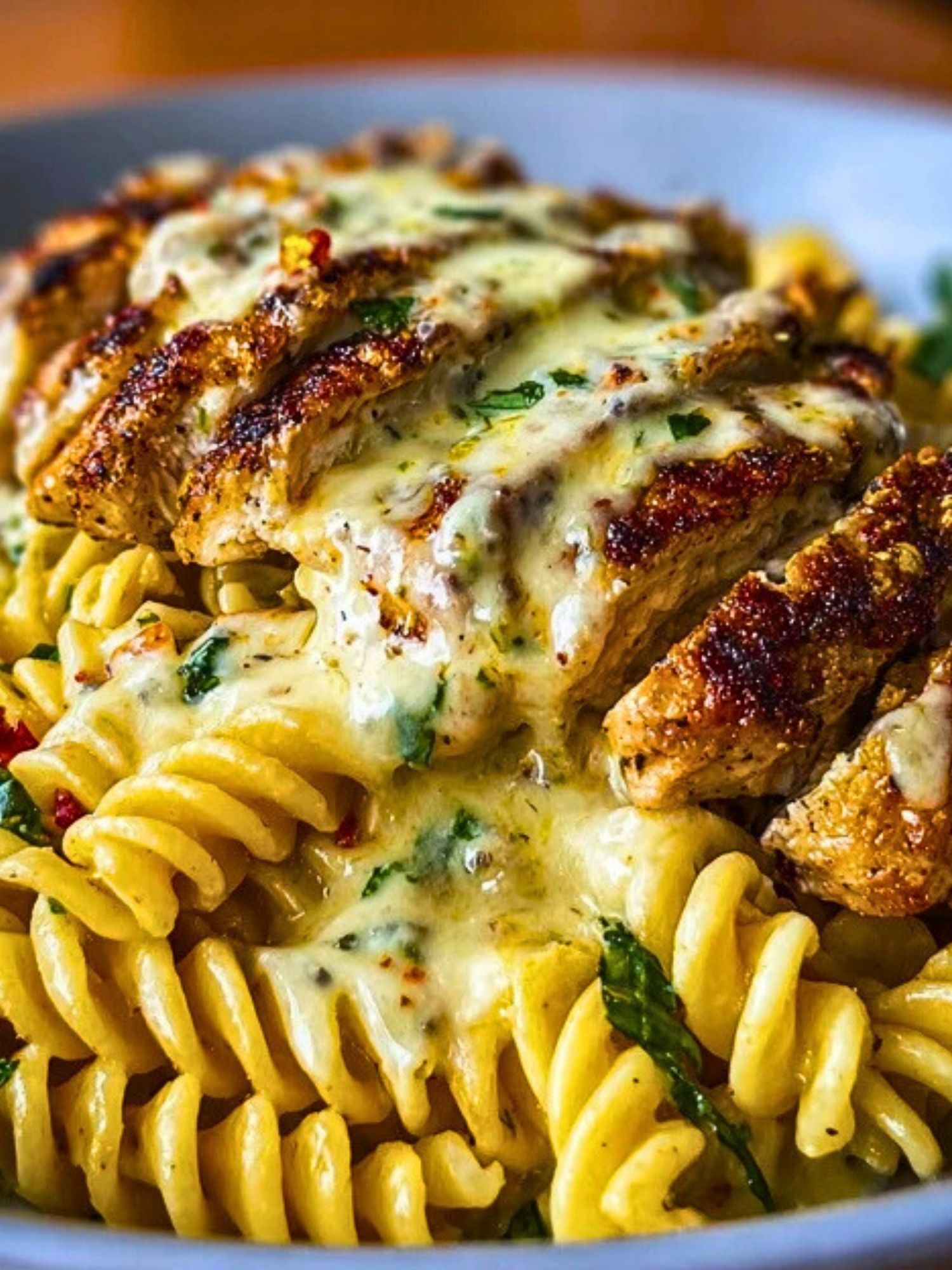 Creamy Cajun Chicken Rotini with Garlic Mozzarella Sauce