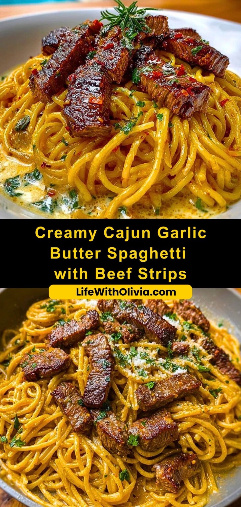 Cajun Garlic Butter Spaghetti with Beef Strips