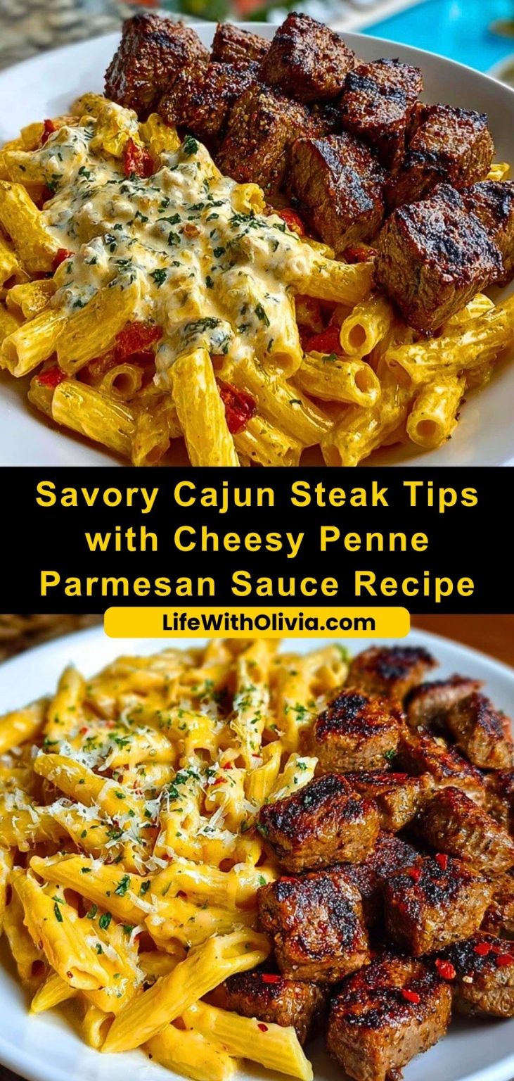 Savory Cajun Steak Tips with Cheesy Penne Parmesan Sauce