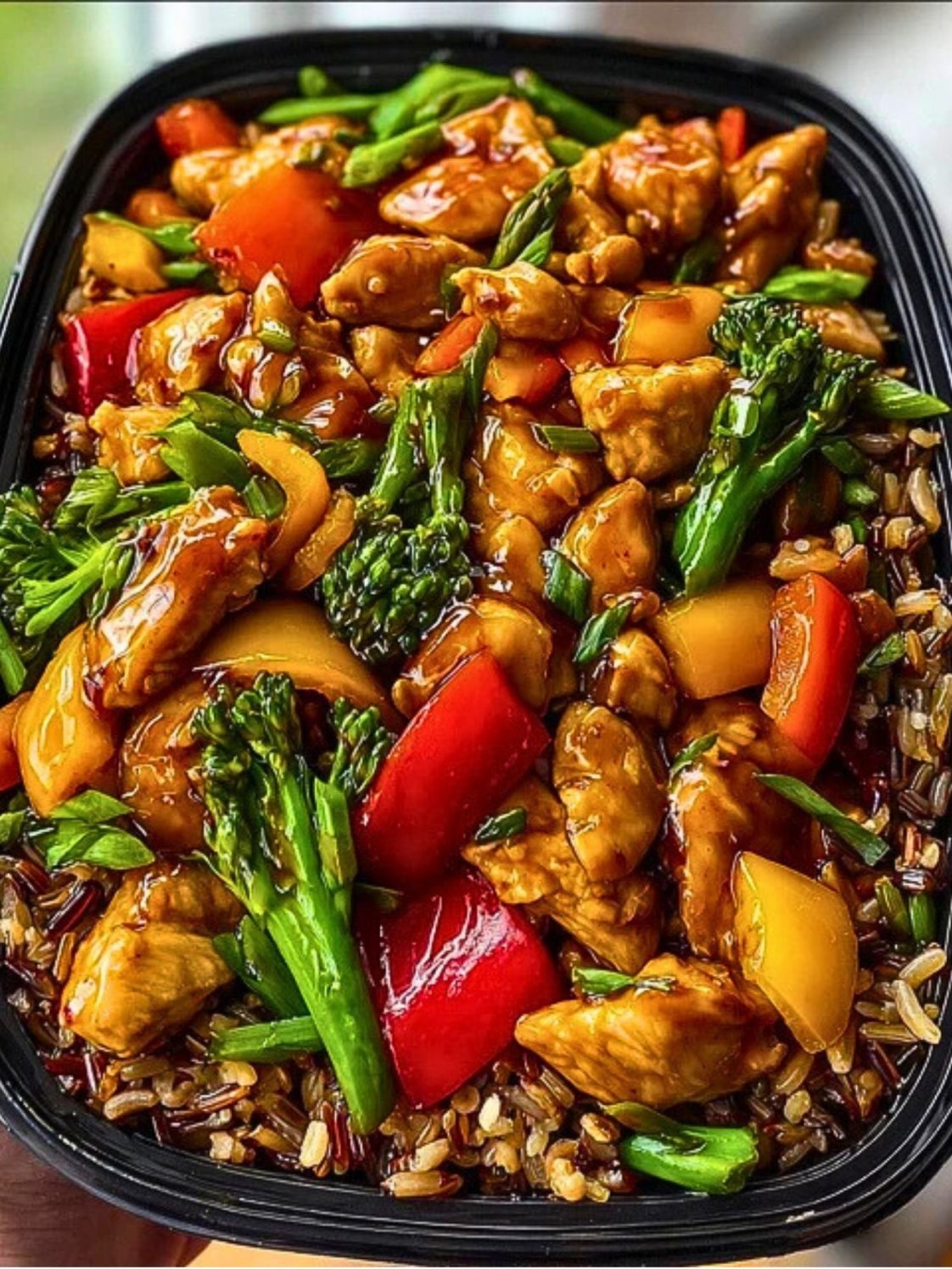 Delicious Teriyaki Chicken Stir-Fry with Colorful Veggies and Wild Rice