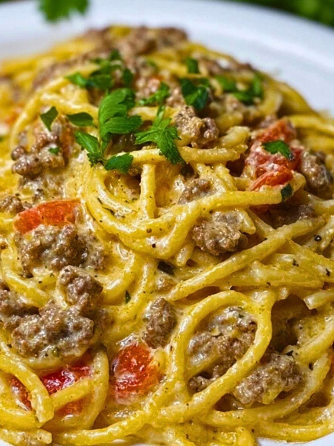 Creamy Italian Spaghetti & Ground Beef One Pot Meal