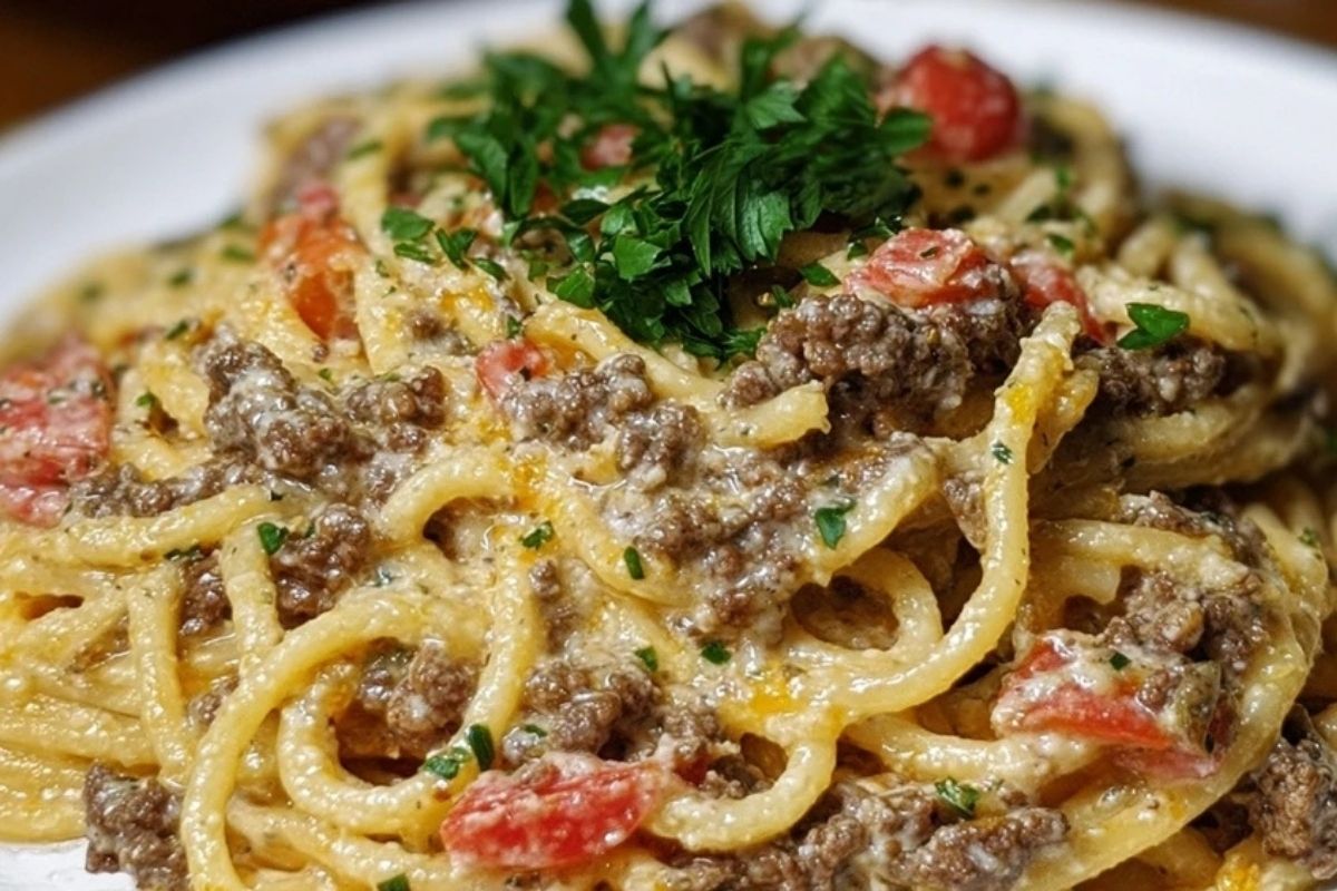 Creamy Italian Spaghetti & Ground Beef One Pot Meal